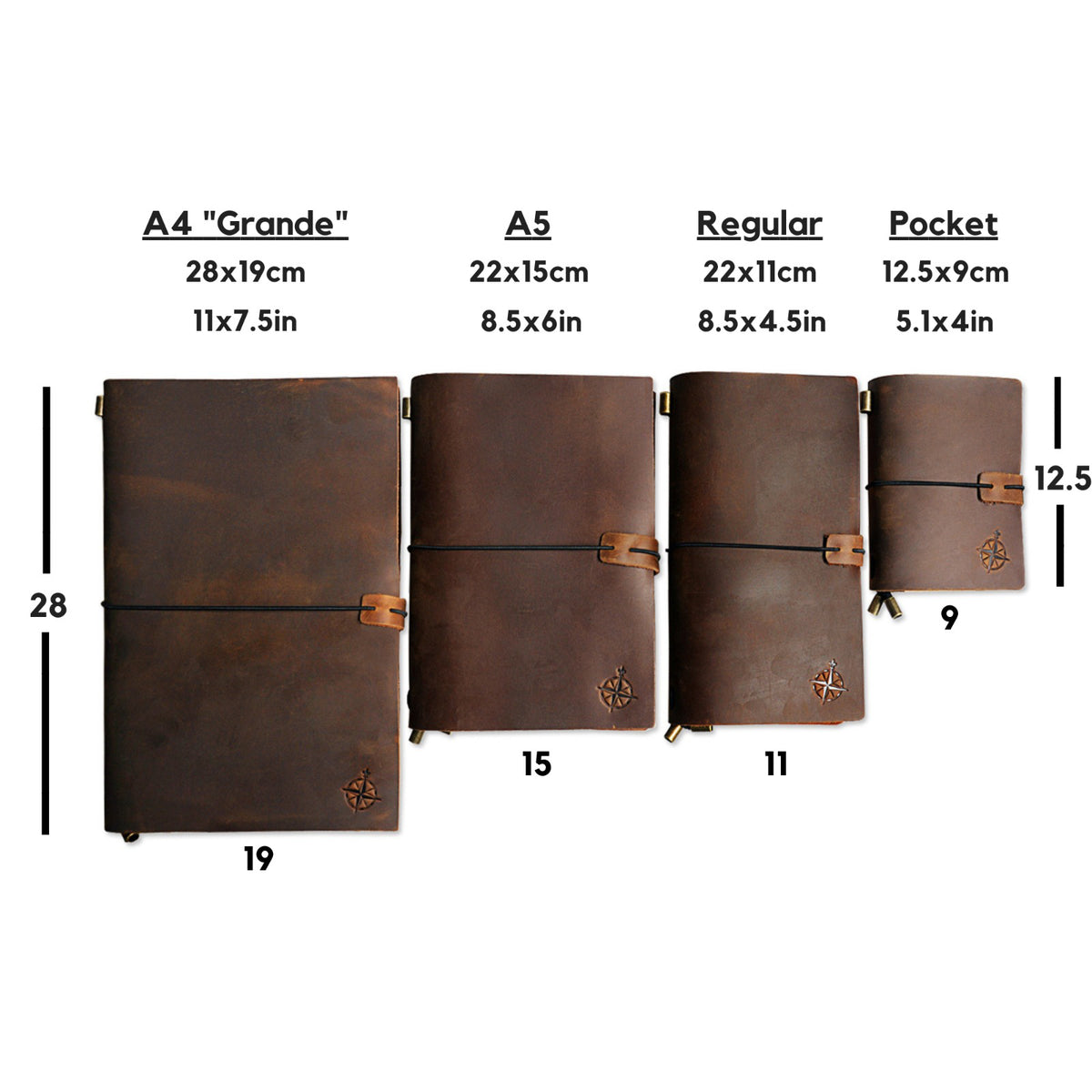 Large Leather Journal - 11"x7.5" - Wanderings - Journals and Journeys