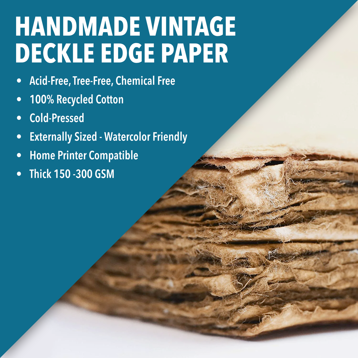 Handmade Vintage Deckle Edge Paper - 150 GSM - Multiple Sizes - 25/50 ...